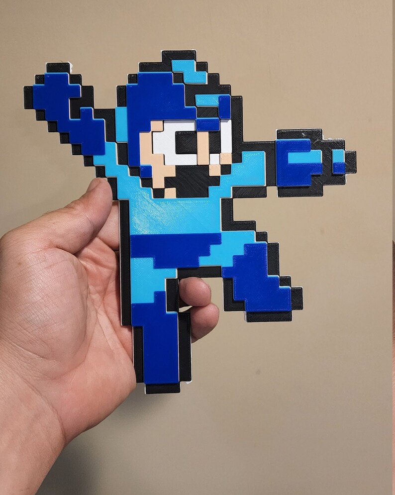 8-bit Mega Man Wall Art, Pixel Decoration With Fireball - Etsy