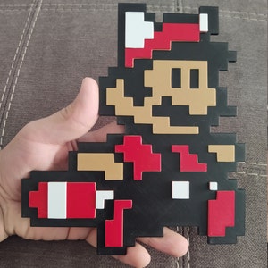 8-bit Mario Raccoon Wall Art 3D Print 200mm Game Room Man Cave Tall ...