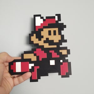 8-bit Mario Raccoon Wall Art 3D Print 200mm Game Room Man Cave Tall ...