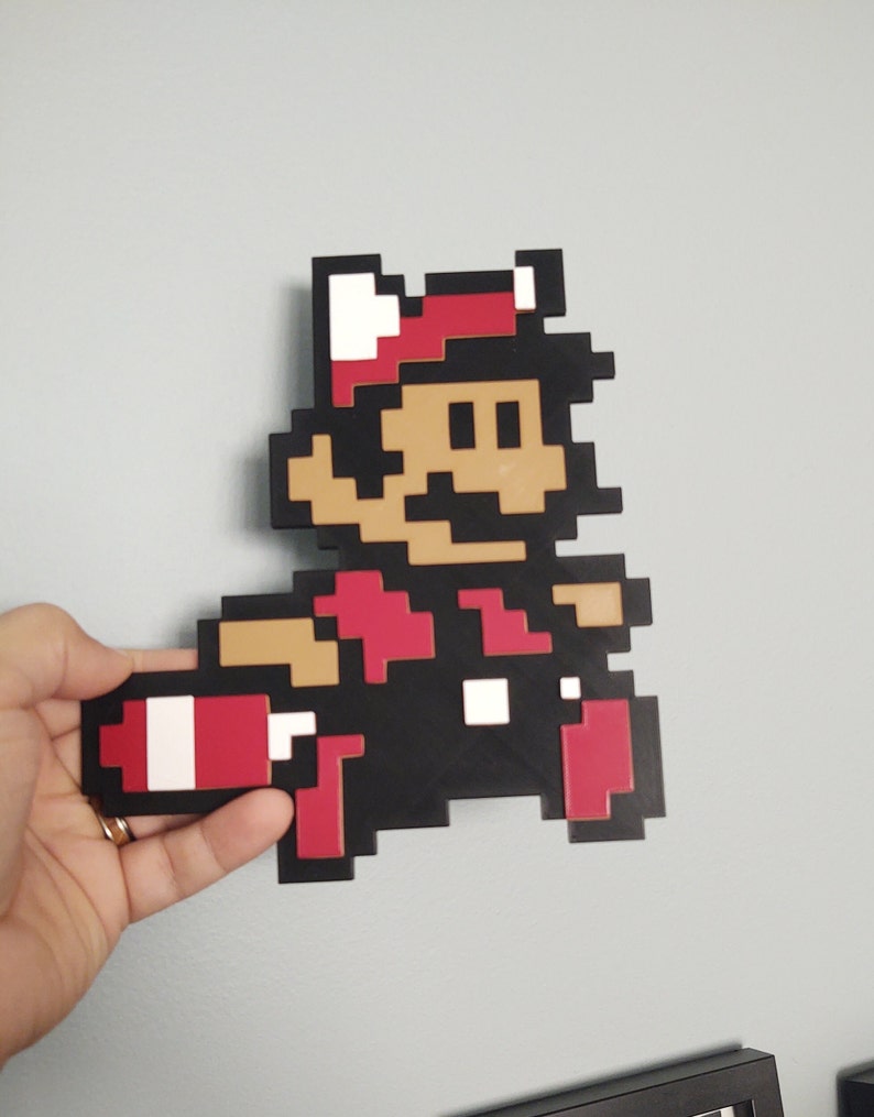 8-bit Mario Raccoon Wall Art 3D Print 200mm Game Room Man Cave - Etsy