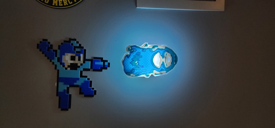 8-bit Mega Man Wall Art, Pixel Decoration With Fireball - Etsy