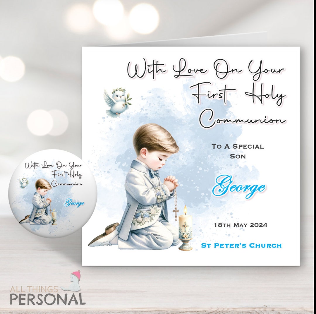 Boys First Holy Communion Card Personalised for Special Great Grandson ...