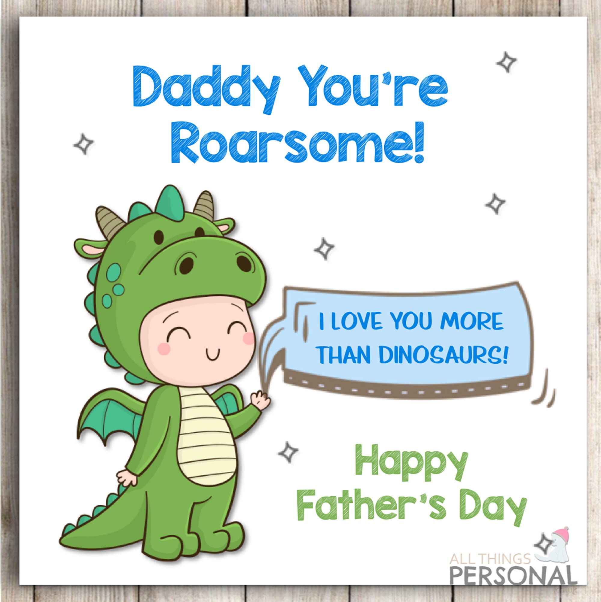 Dinosaur Fathers Day Card for Dad or Daddy - First Father's Day Card ...