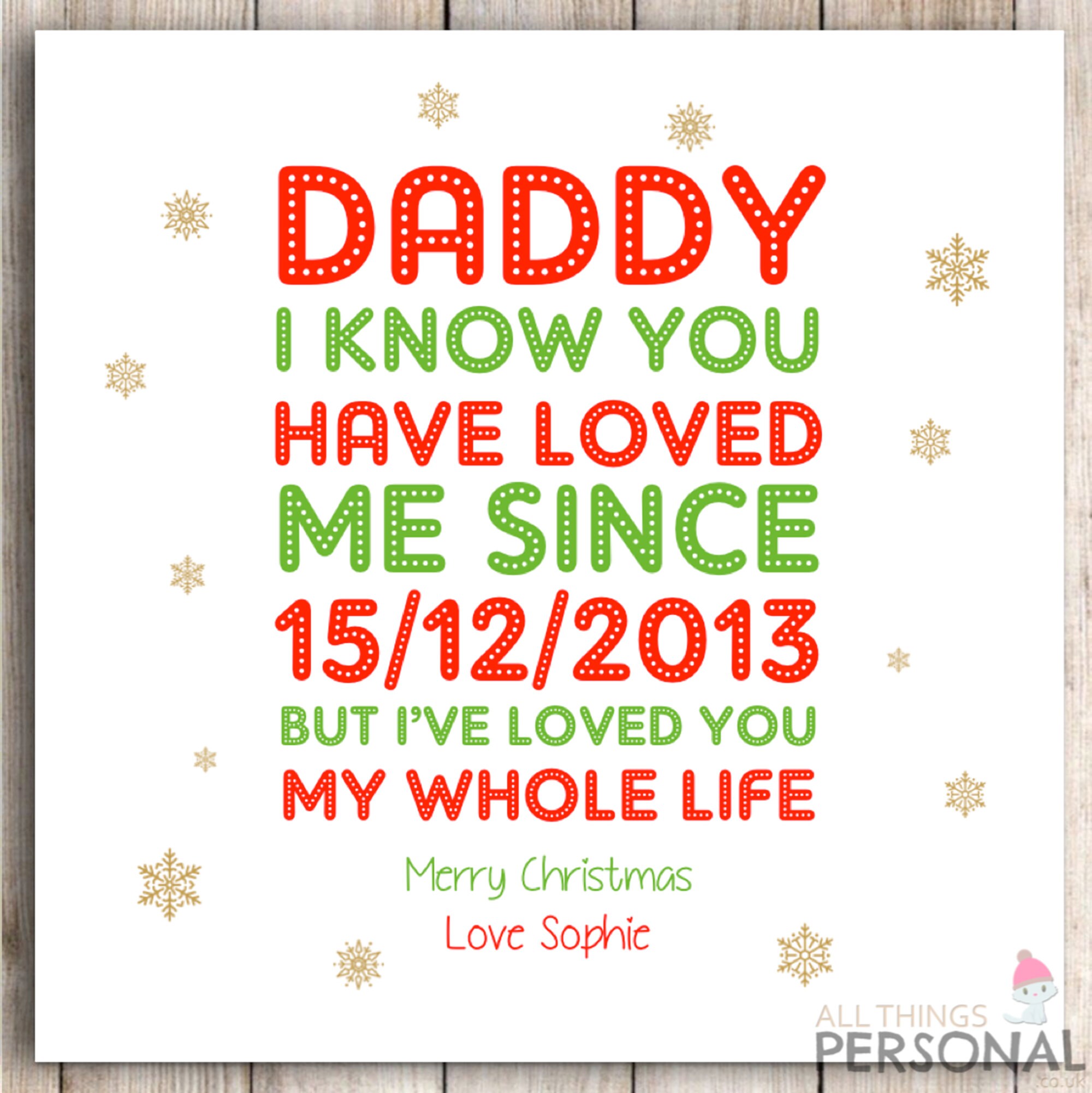 Personalised Christmas Card for Dad or Daddy Cute Card | Etsy