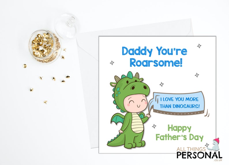 Dinosaur Fathers Day Card for Dad or Daddy - First Father's Day Card ...