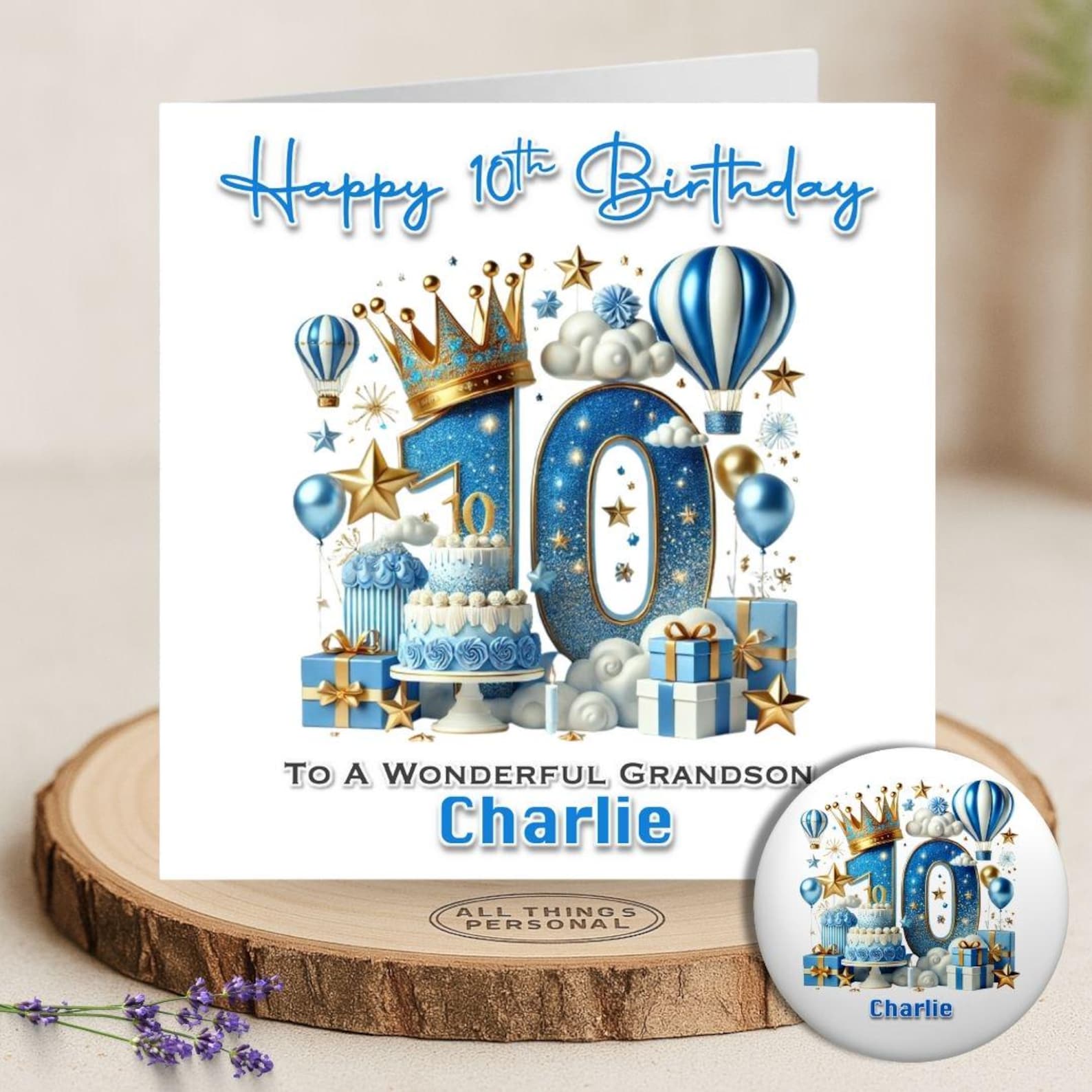 Personalised Blue 10th Birthday Card Boys Double Digits Son Brother ...