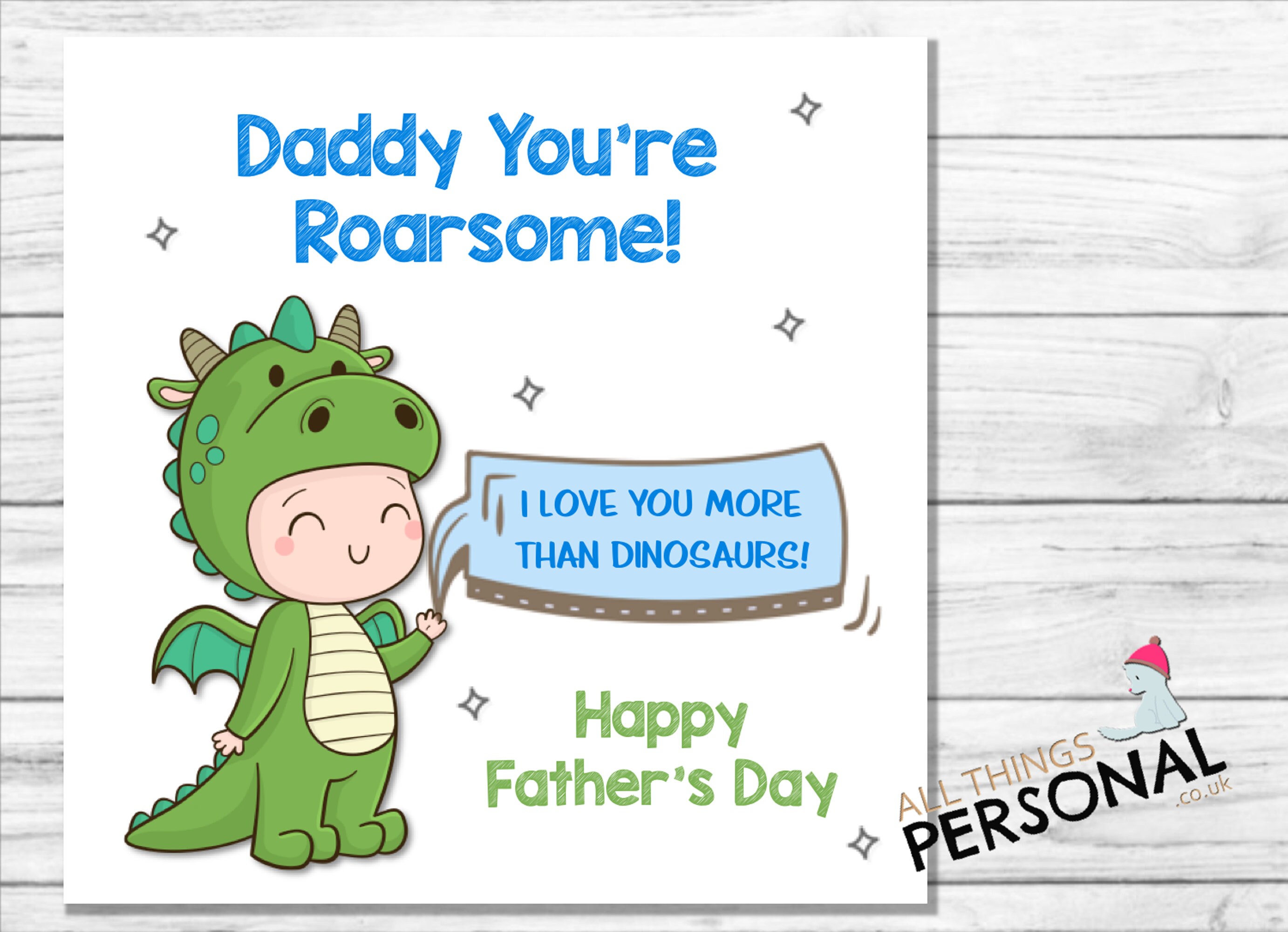 Dinosaur Fathers Day Card for Dad or Daddy - First Father's Day Card ...
