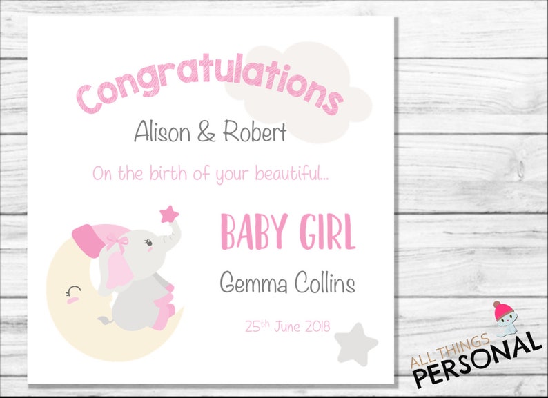 Personalised New Baby Girl Card Congratulations Parents - Etsy
