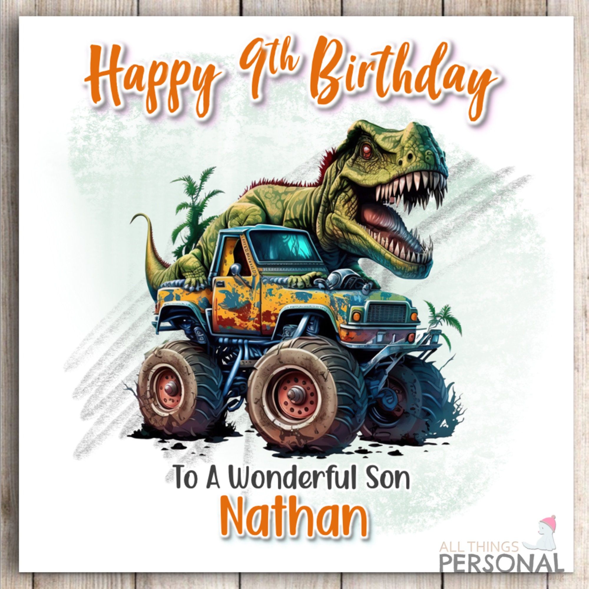 Personalised T-rex Monster Truck Birthday Card Er Son Grandson - Etsy