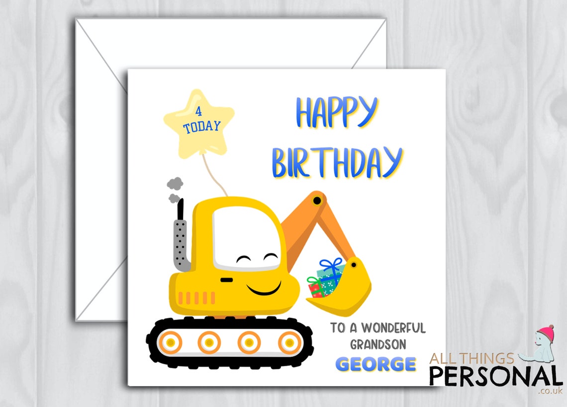 Personalised Digger Birthday Card for Son Grandson Brother - Etsy UK
