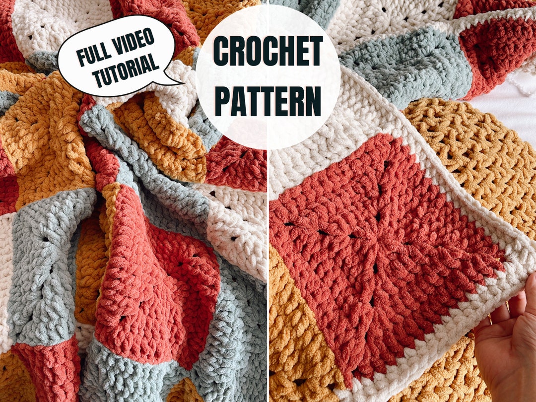 Granny Squares Chunky Blanket | Crochet Pattern | Video Tutorial ...
