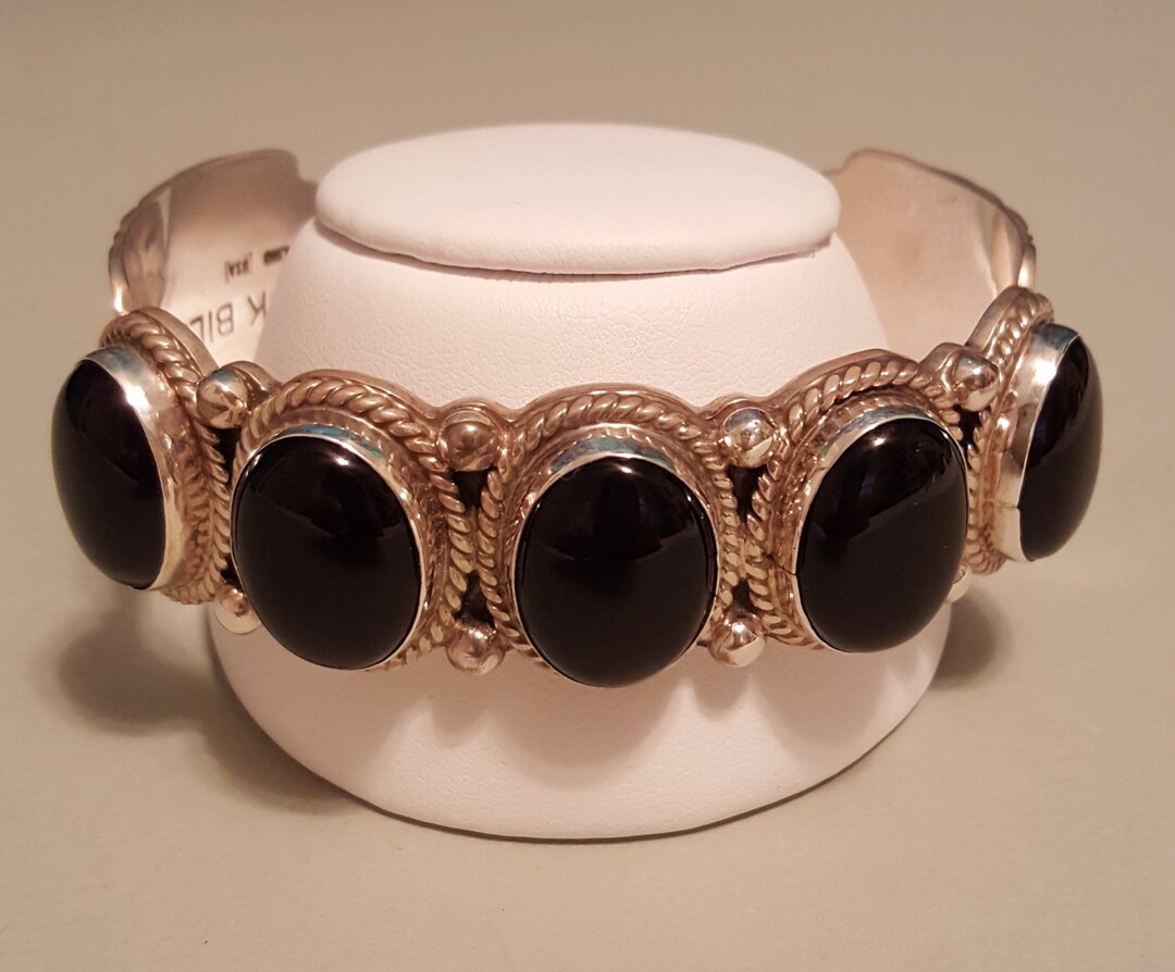Authentic NICK BILL Handcrafted Glossy Black Onyx 5 Stone Sterling ...