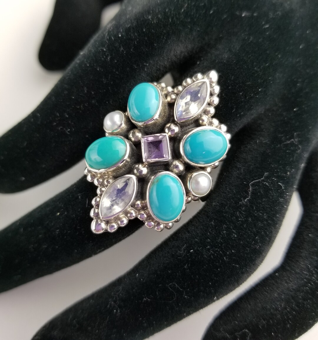 Nicky Butler Raj- Blue Turquoise & - Multi Gem - Sterling Silver Finger ...