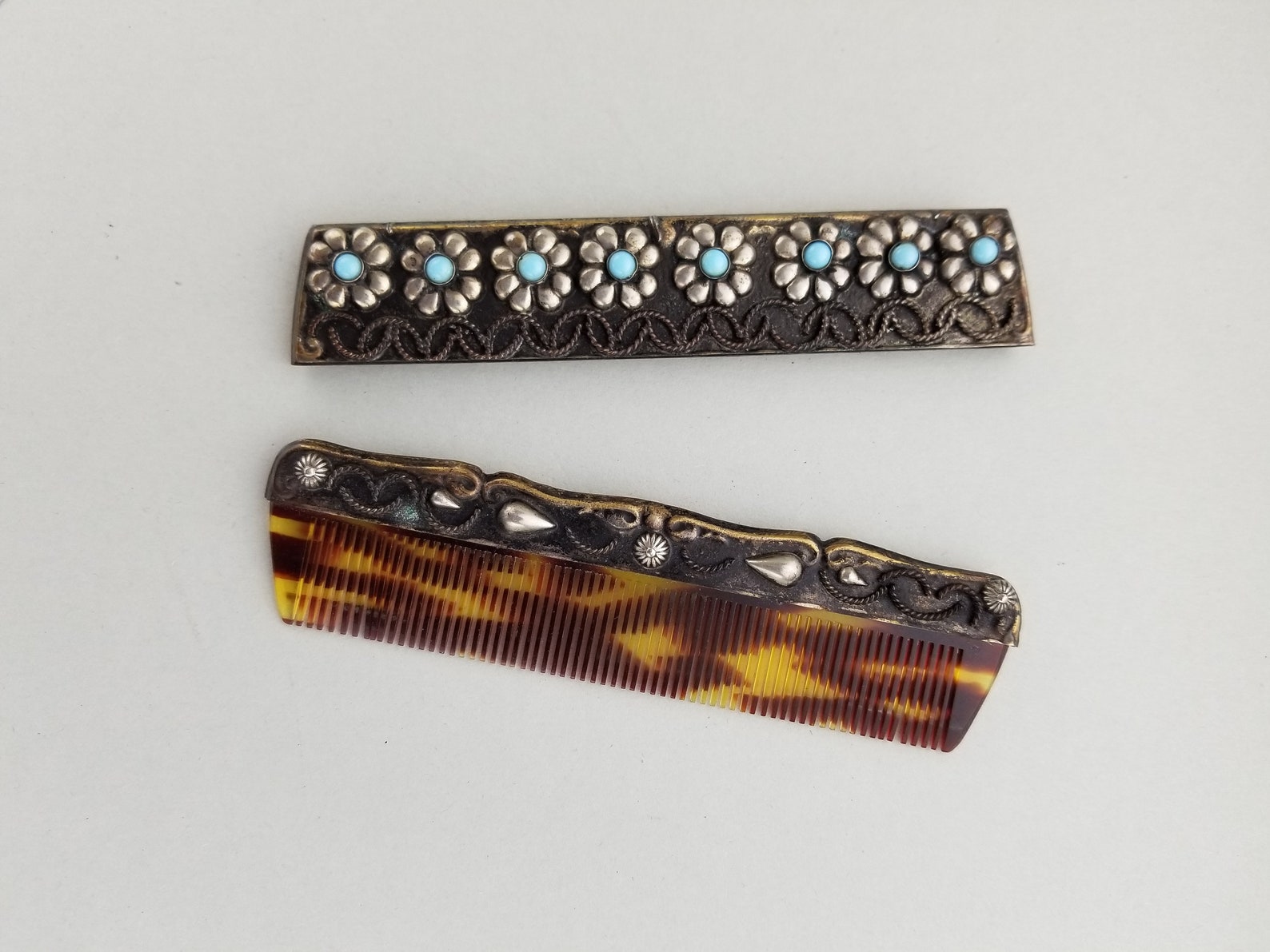 Antique Silver Tortoise Shell Comb and Case Adorned With | Etsy