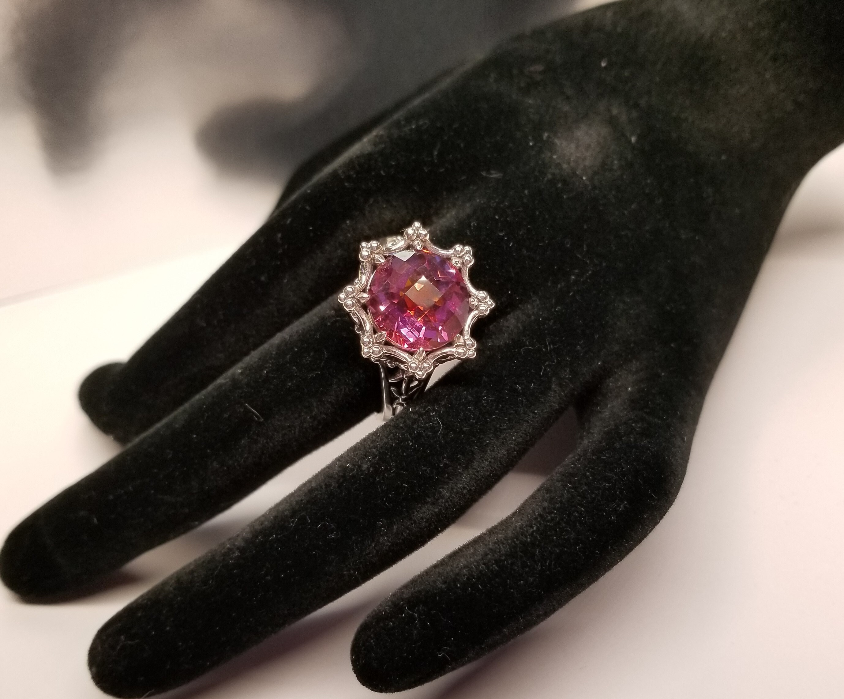 Pineapple Cut Raspberry Quartz Round Sterling Silver Finger | Etsy