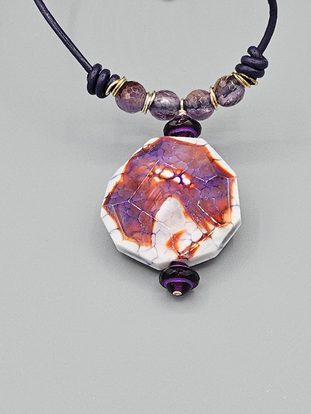 Faceted Purple With White Fire Agate Double Sided Pendant on Purple ...