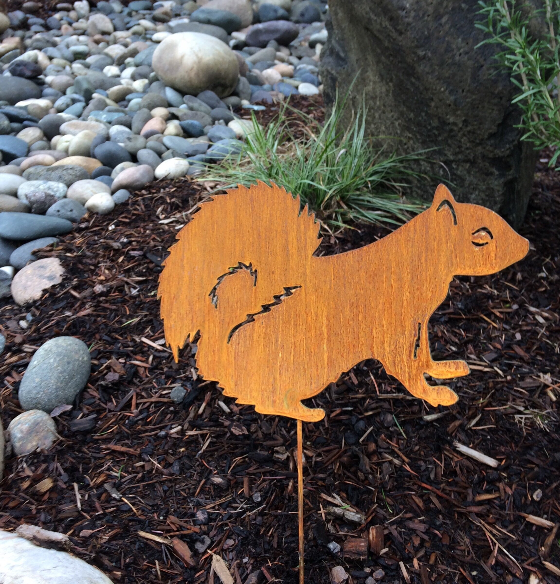 Large Metal Squirrel Garden Stake, Rusty Squirrel Decor, Garden Animals ...