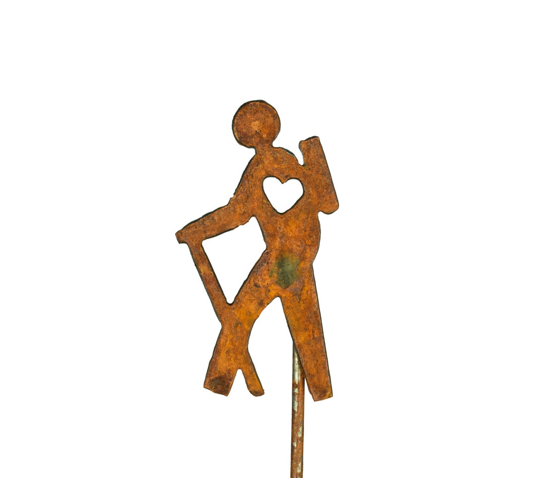 Small House Plant Hiking Stake, Rusty Metal, Tiny Gift, Hiker Pick With ...