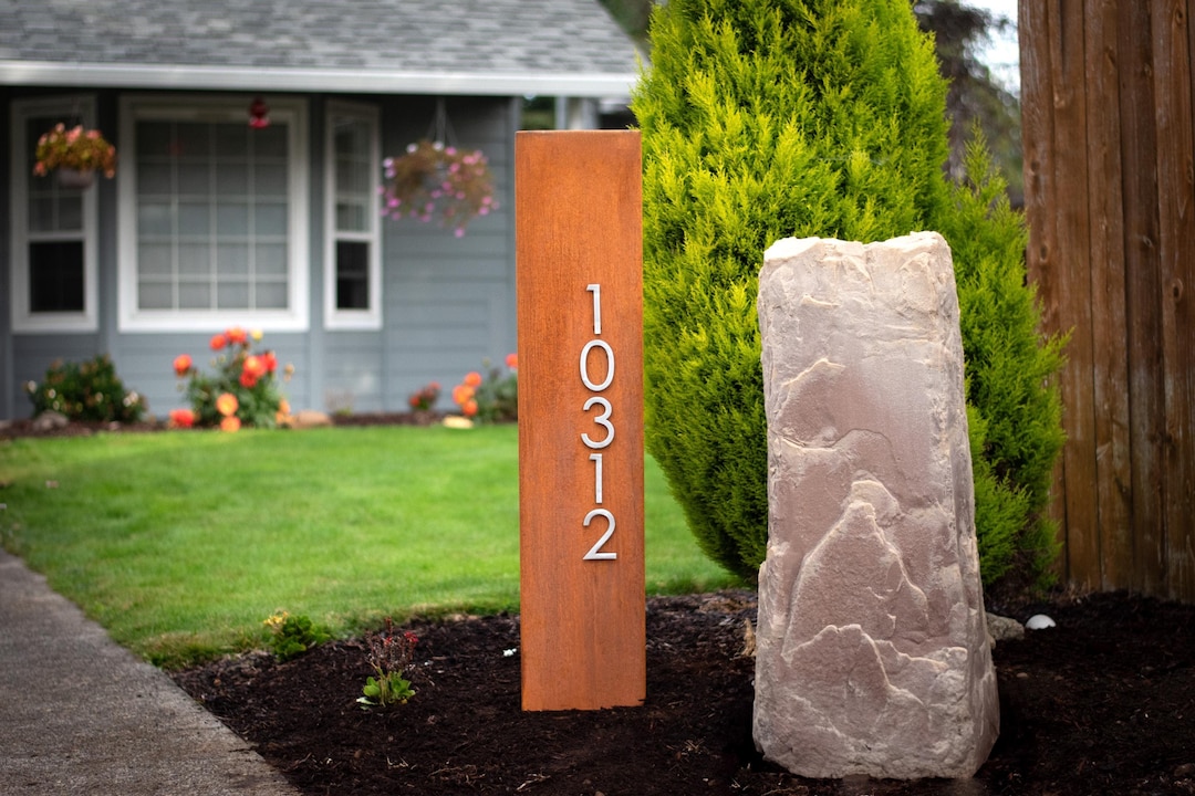 The Summit Address Panel, Rusty Corten Steel With Stainless Numbers ...