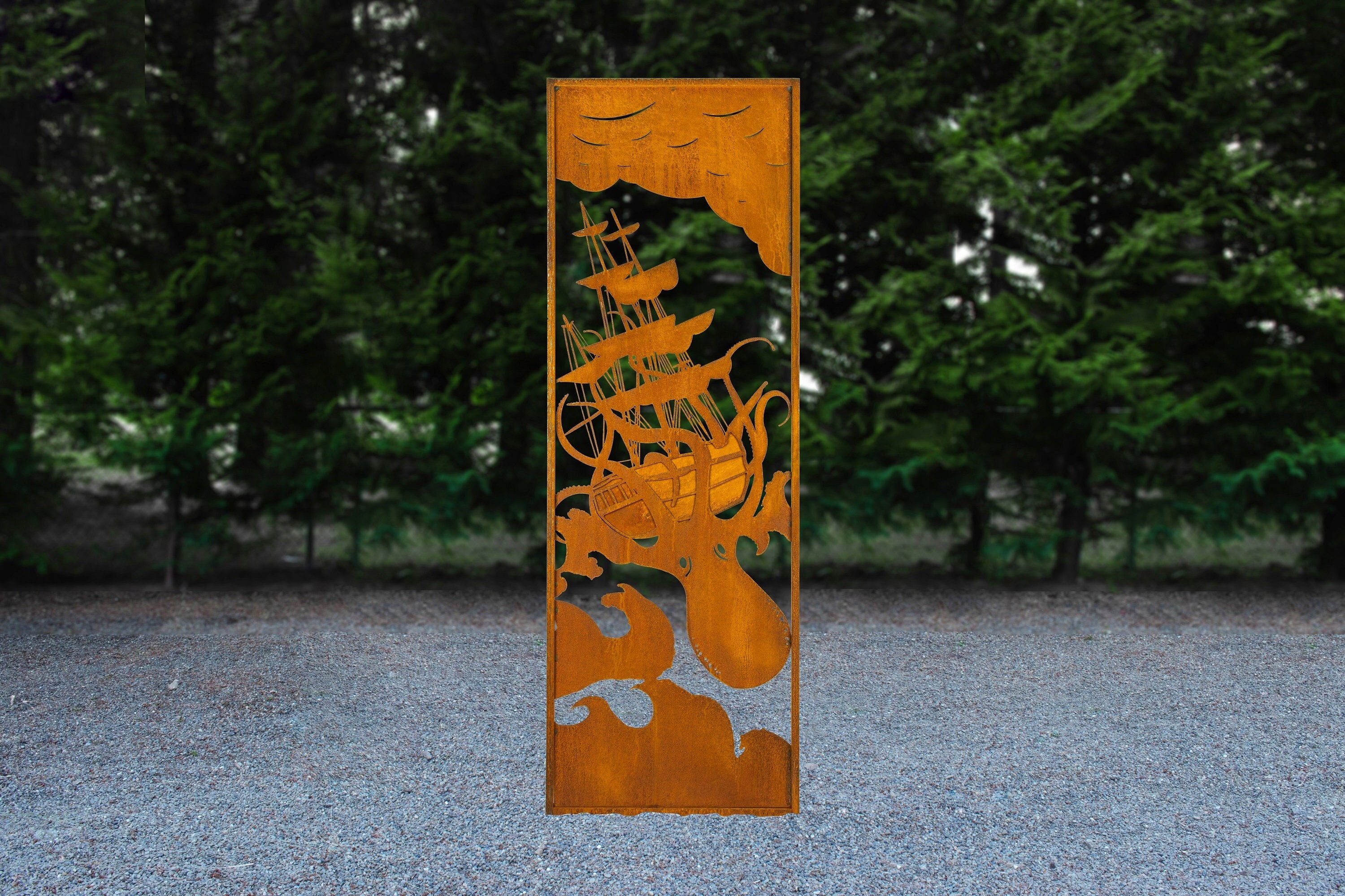 Kraken Metal Art Panel the Kraken Attack of Pirate Ship - Etsy