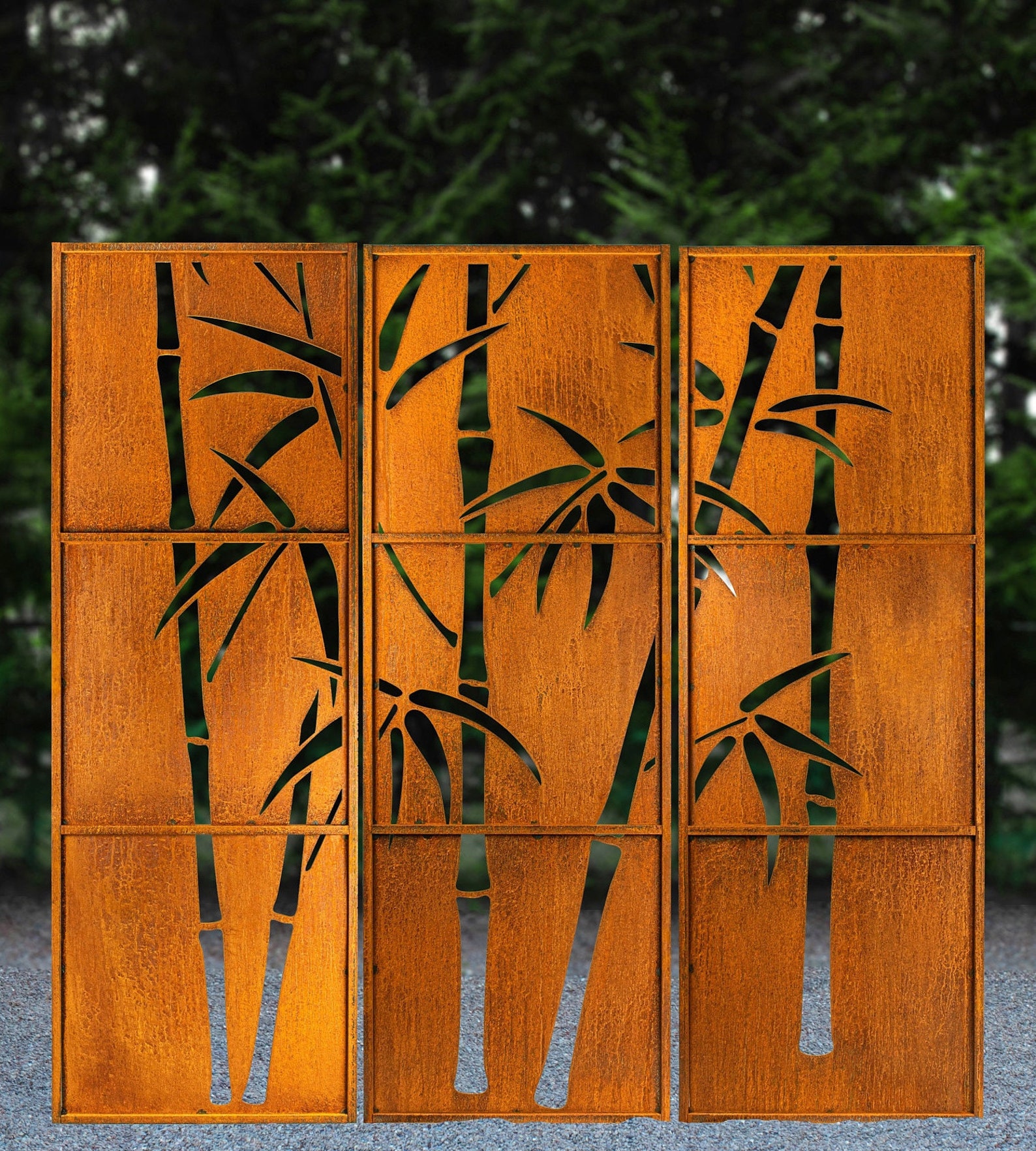 Bamboo Metal Privacy Screen Set of 3 Large Metal Art Metal - Etsy