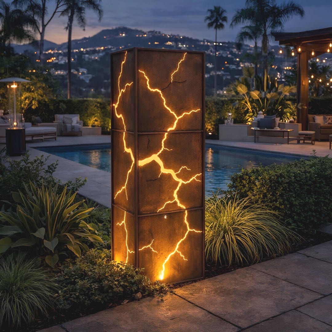 Modern “fractured” 6ft Metal Illuminary Column | Landscape Lighting Art ...