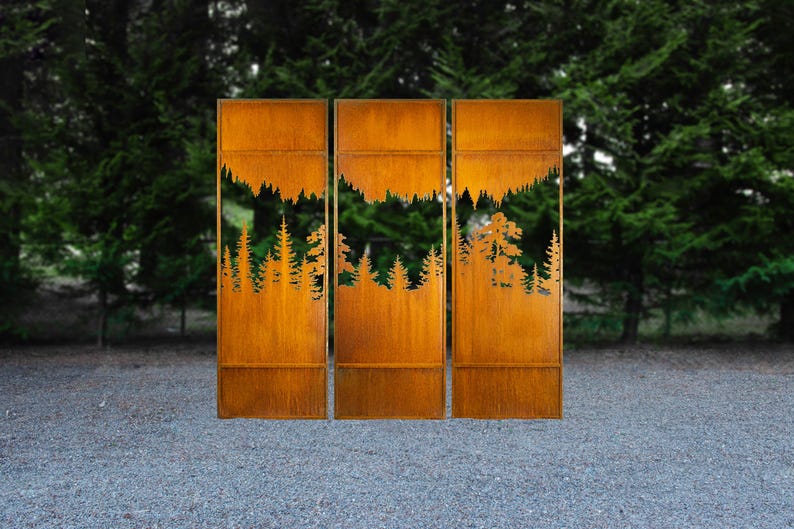Forest Tree Line Metal Panels | Outdoor Garden Privacy Art PS511 - Etsy