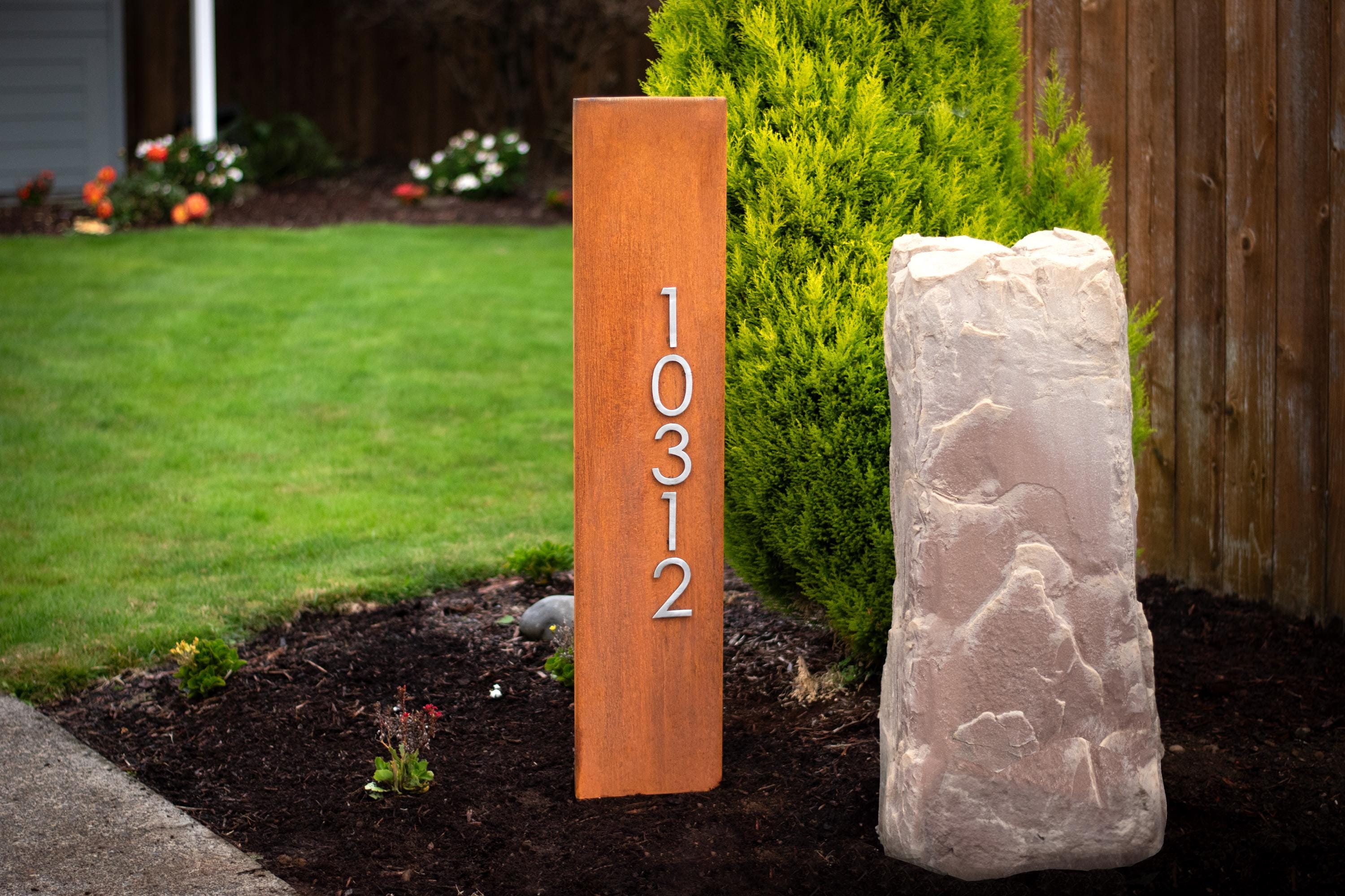 The Summit Address Panel, Rusty Corten Steel With Stainless Numbers ...