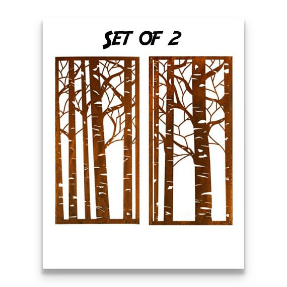 Birch Tree With Deers Decorative Panel Metal Outdoor Garden Privacy ...