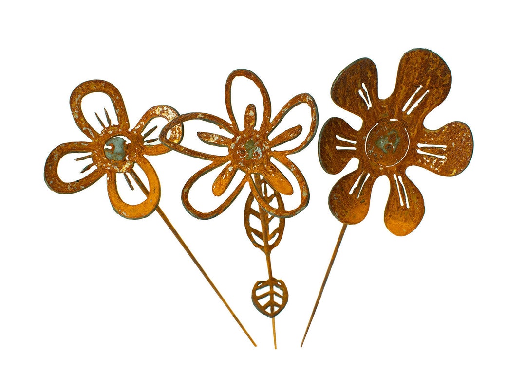 Metal Flowers, Set of 3, Flower Garden Art, Outdoor Metal Art, Metal ...