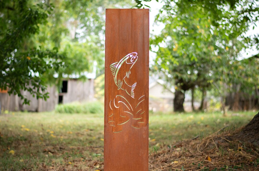 Rusted Metal Salmon Garden Panel, Fish Privacy Screen (12" X 48") - Etsy
