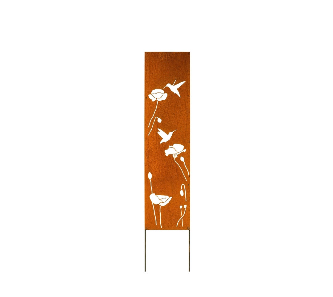 Hummingbird and Poppies Metal Privacy Screen, Garden Decor (12" X 48 ...