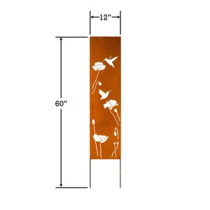 Hummingbird and Poppies, Rusty Privacy Screen, Garden Panel, 12" X 48 ...
