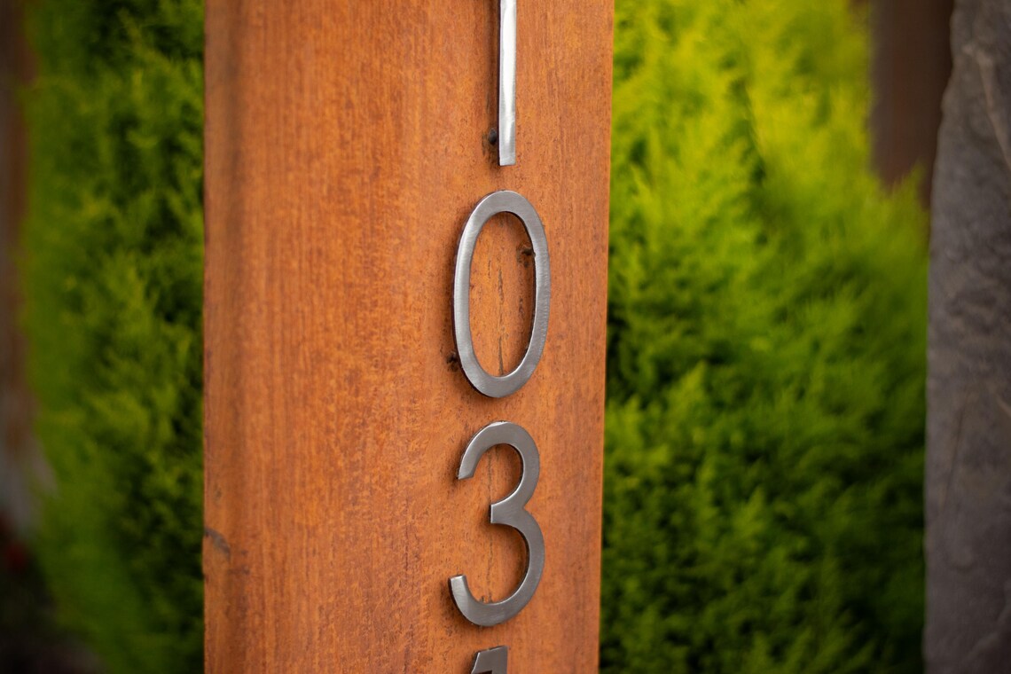 The Summit Address Panel, Rusty Corten Steel With Stainless Numbers ...