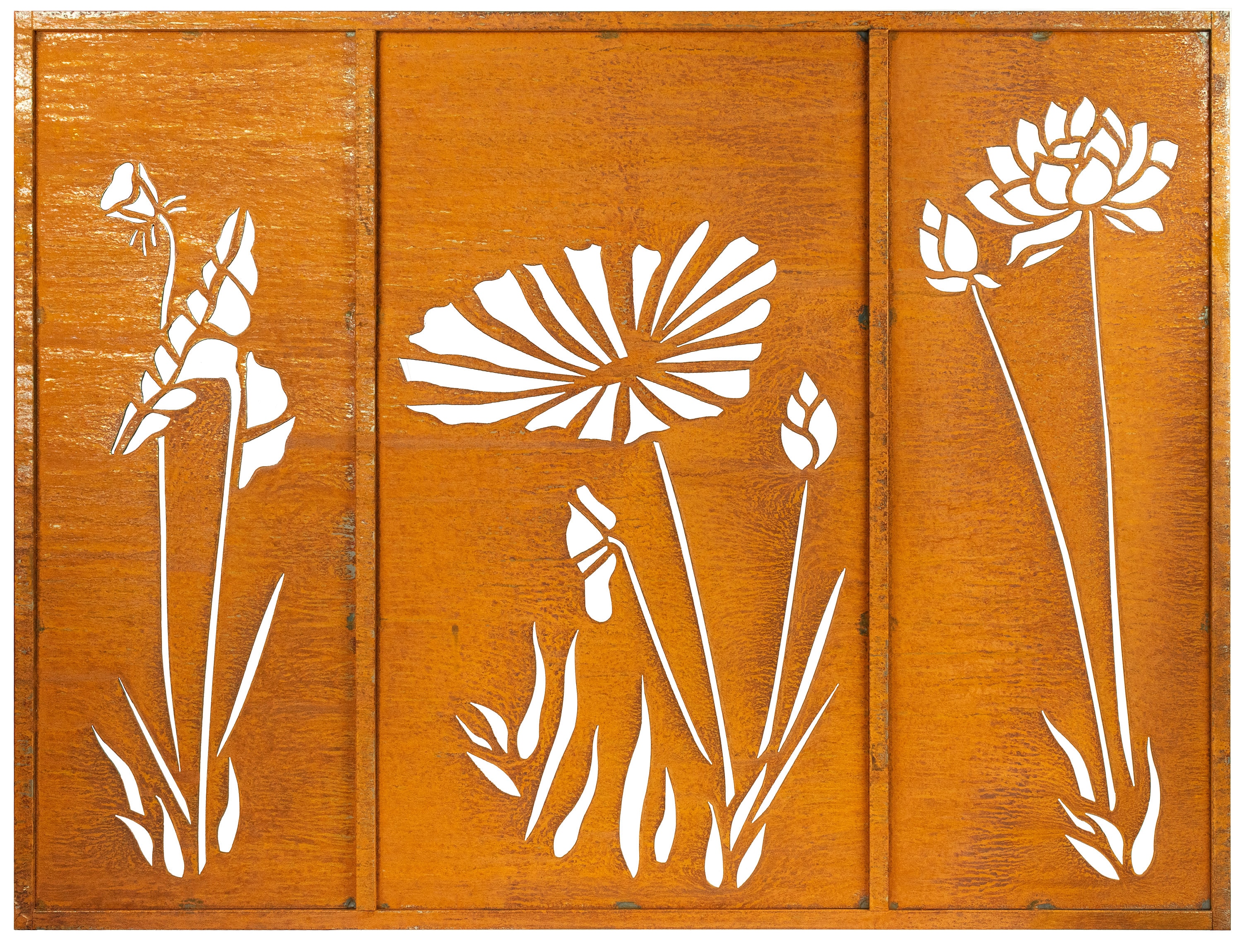 Rusty Metal Flowers Fence Panel, Privacy Screen, Decorative Metal Art 3 ...