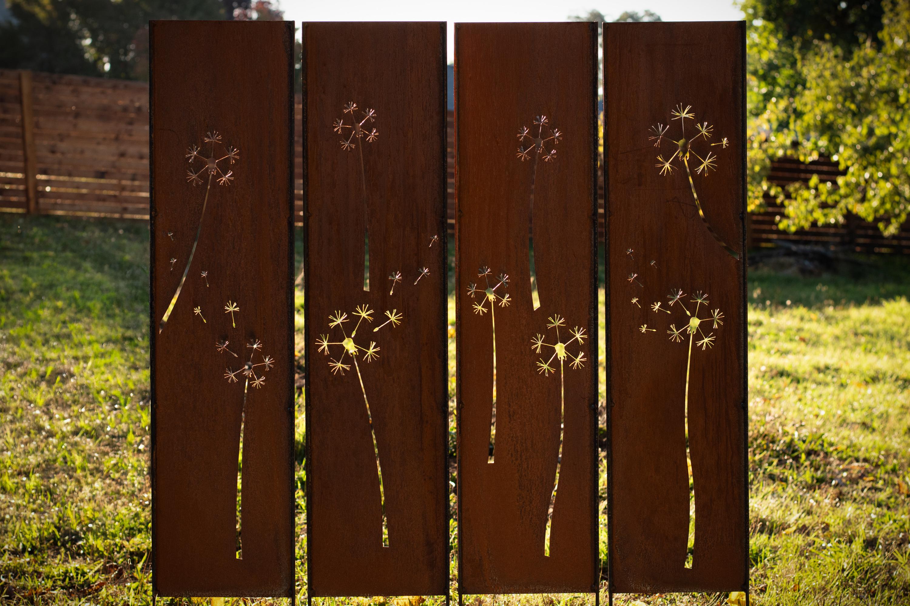 Dandelion Panel, Rusty Privacy Screen, Garden Panel, 12" X 48'', Garden ...