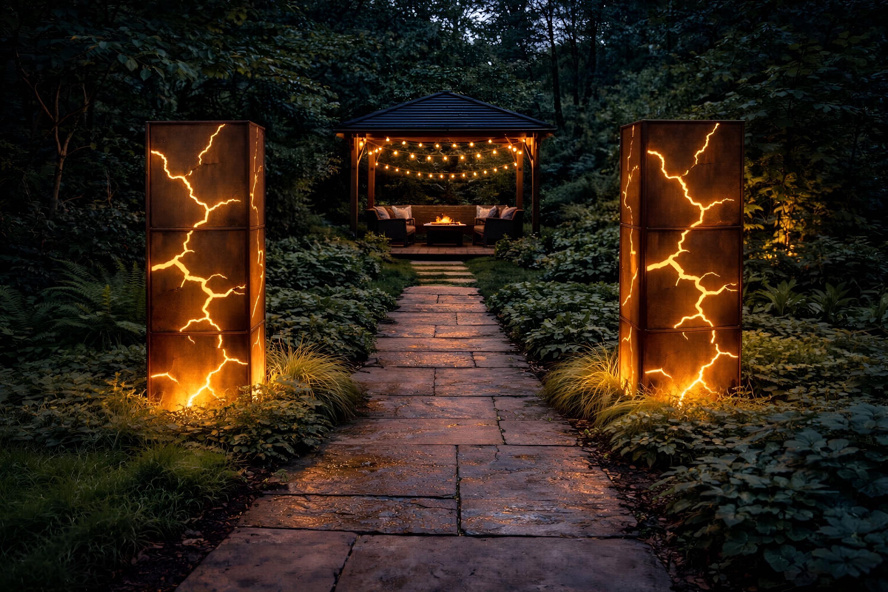Modern “fractured” 6ft Metal Illuminary Column | Landscape Lighting Art ...