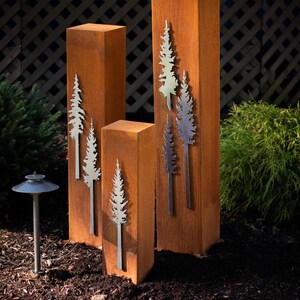Fir Tree Column Set, Landscape Art, Planter, Lighting Box, Metal Garden ...