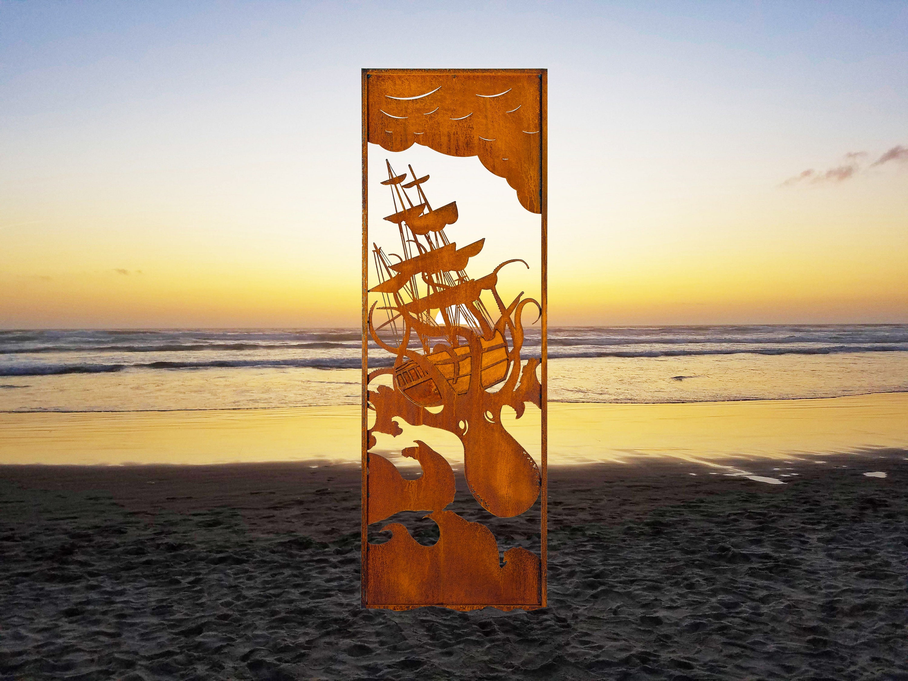 Kraken Metal Art Panel the Kraken Attack of Pirate Ship - Etsy
