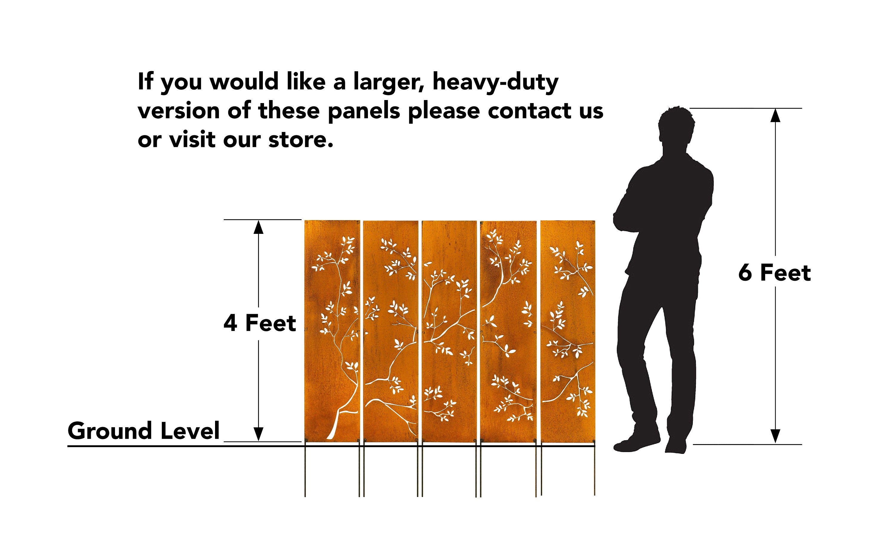 Branch Panels, Rusty Privacy Screen, Garden Panel, 48x12", Garden Décor ...