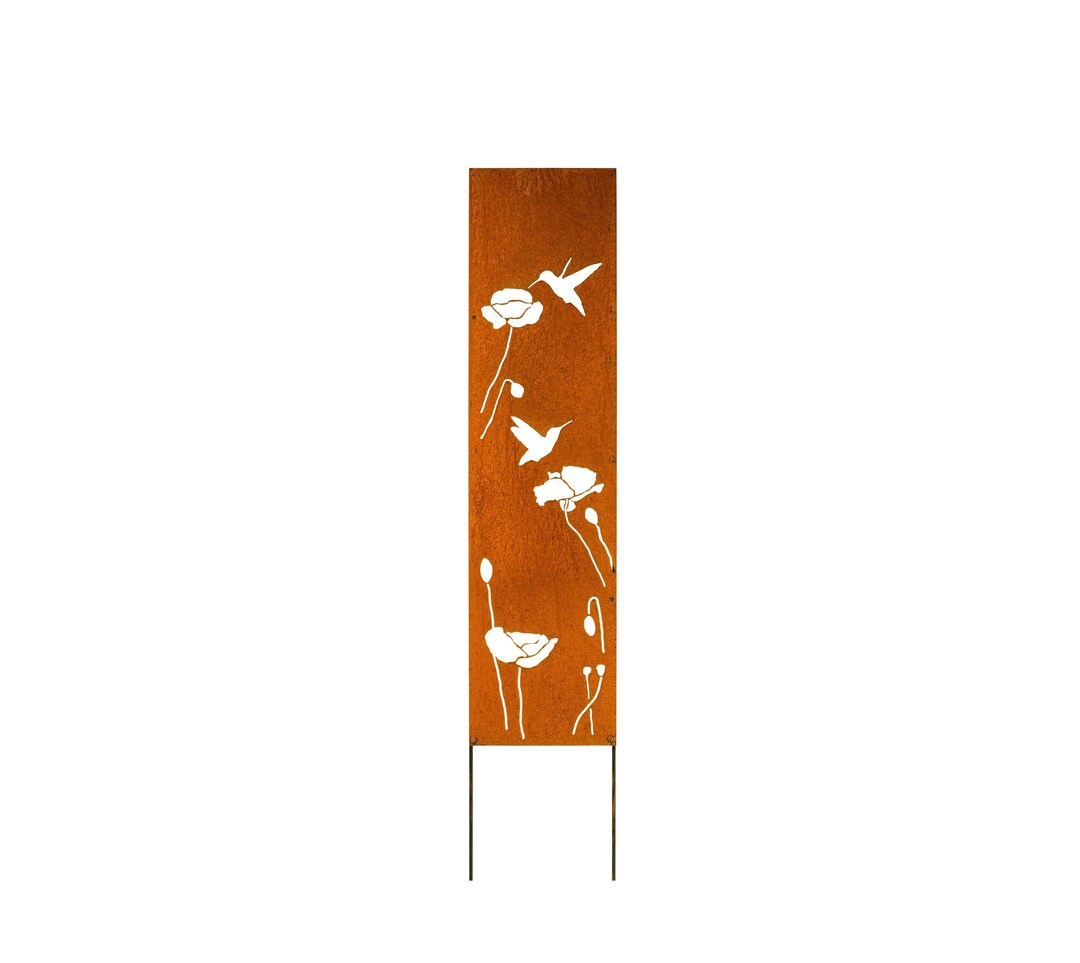 Hummingbird and Poppies, Rusty Privacy Screen, Garden Panel, 12 X 60 ...