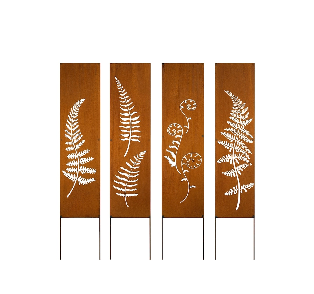 Fern Panel, Rusty Privacy Screen, Garden Panel, 48x12" With Stakes ...