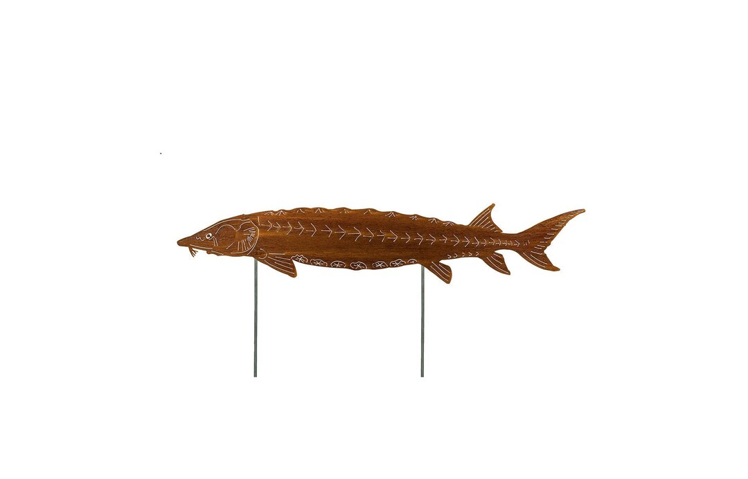 Sturgeon Fish Yard Stakes, Metal Art Fish, Rock Garden Art, Large Fish ...