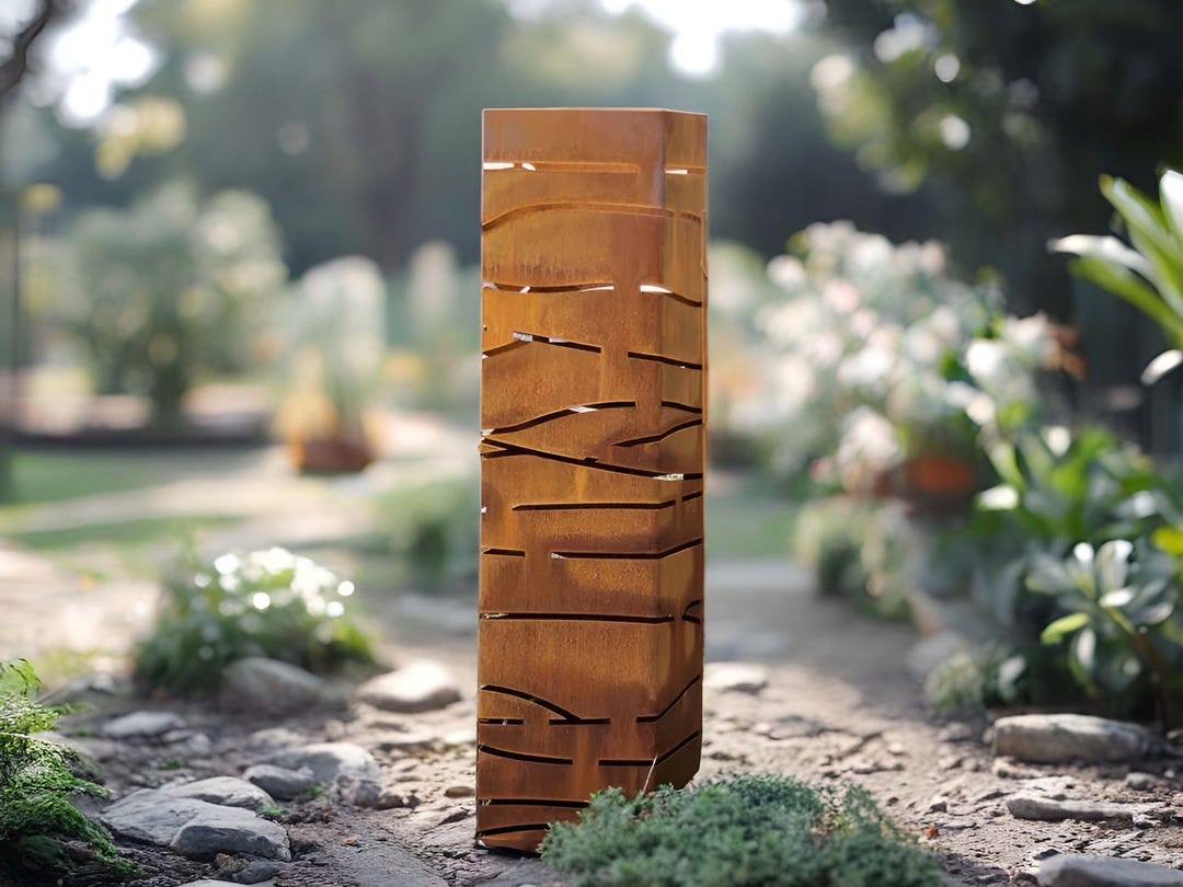 Modern Steel Garden Bollard With Horizontal Cut-outs | Outdoor Lighting ...