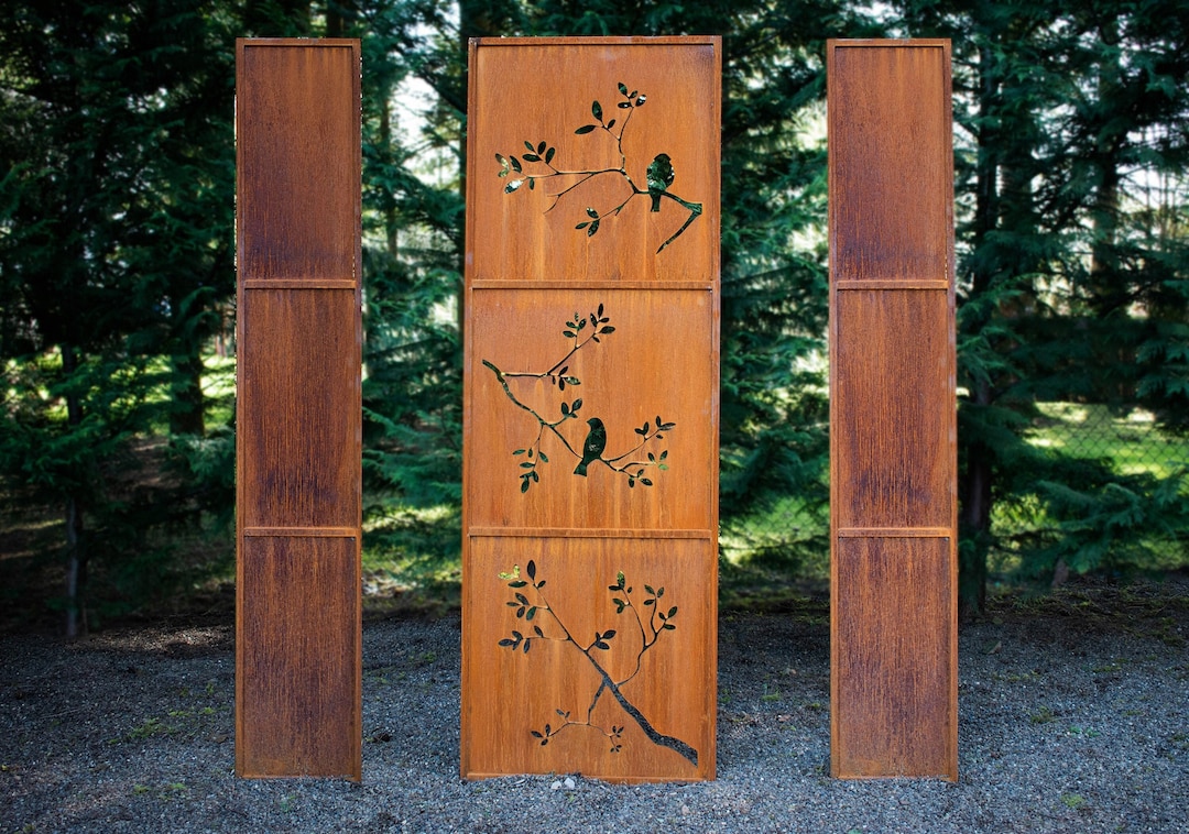 Bird on Tree Branch Metal Privacy Panels | Garden & Yard Art Decor ...
