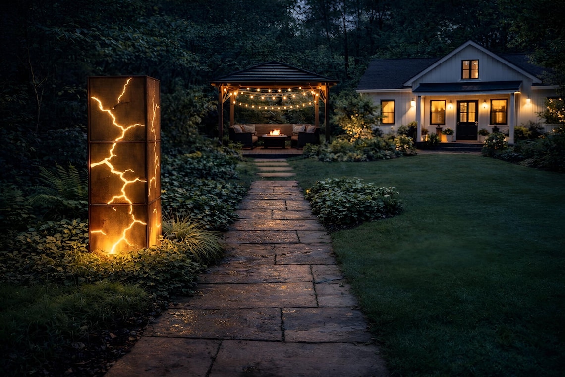 Modern “fractured” 6ft Metal Illuminary Column | Landscape Lighting Art ...