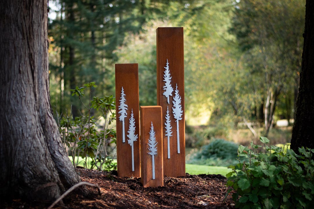 Fir Tree Column Set, Landscape Art, Planter, Lighting Box, Metal Garden ...