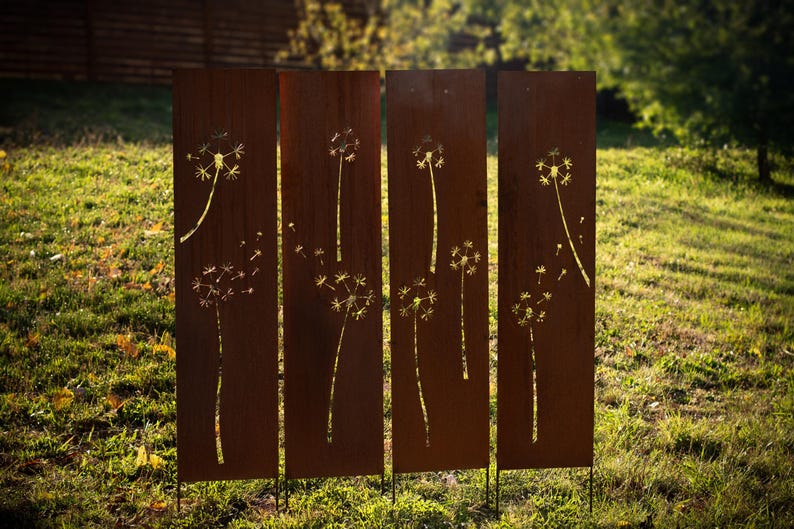 Dandelion Panel, Rusty Privacy Screen, Garden Panel, 12" X 48'', Garden ...