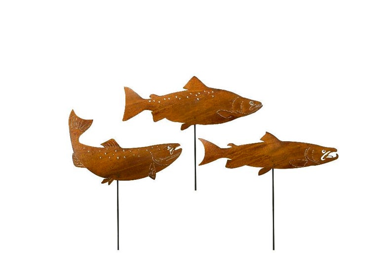 Salmon Fish Set Rusty Metal Fish Art Garden Decorations - Etsy