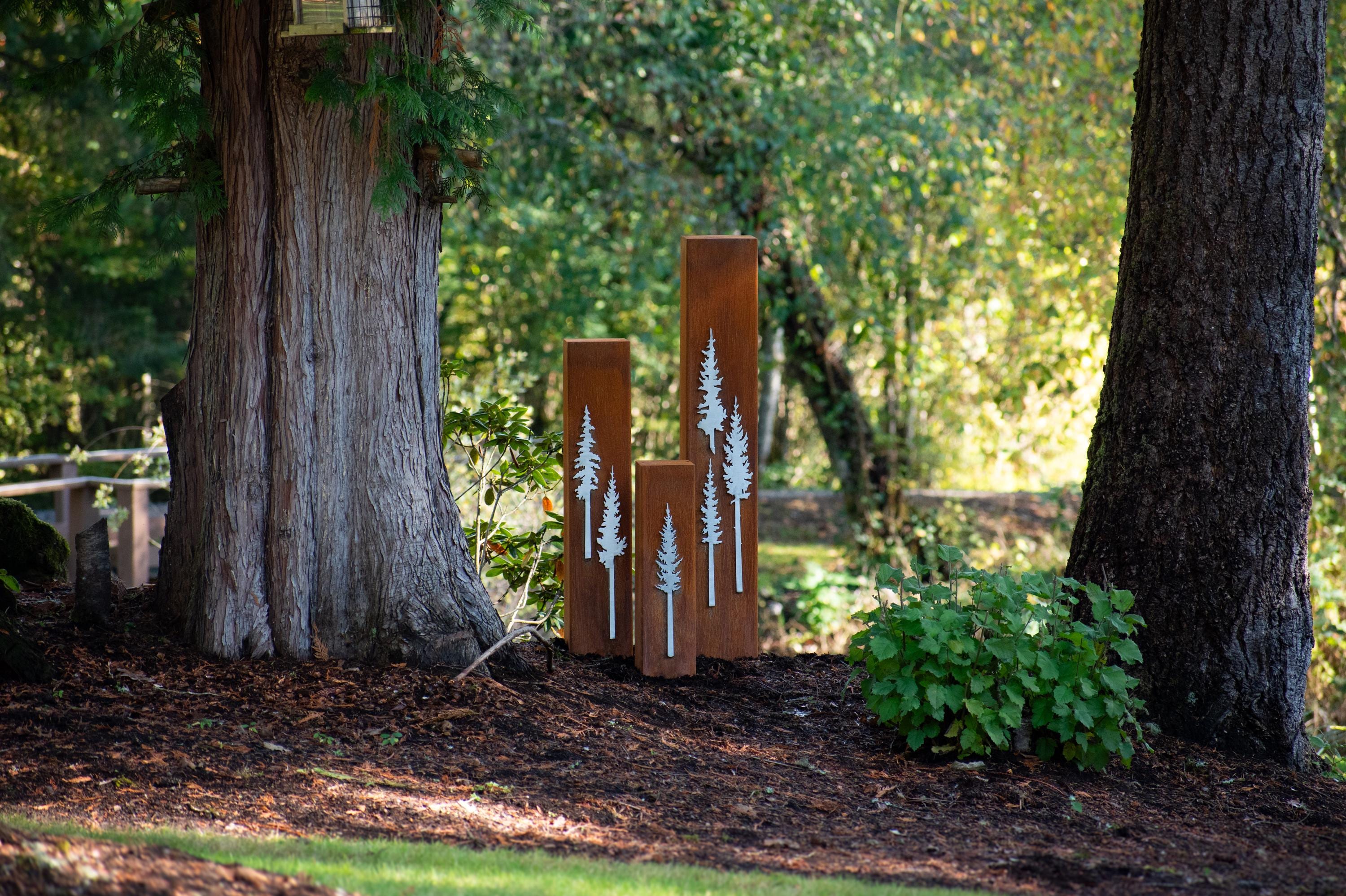 Fir Tree Column Set, Landscape Art, Planter, Lighting Box, Metal Garden ...